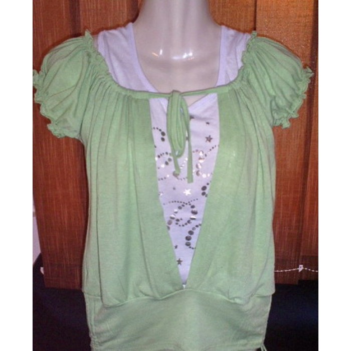 Tricou bluza si maieu dama - Metrofive-verde cu alb...OFERTA